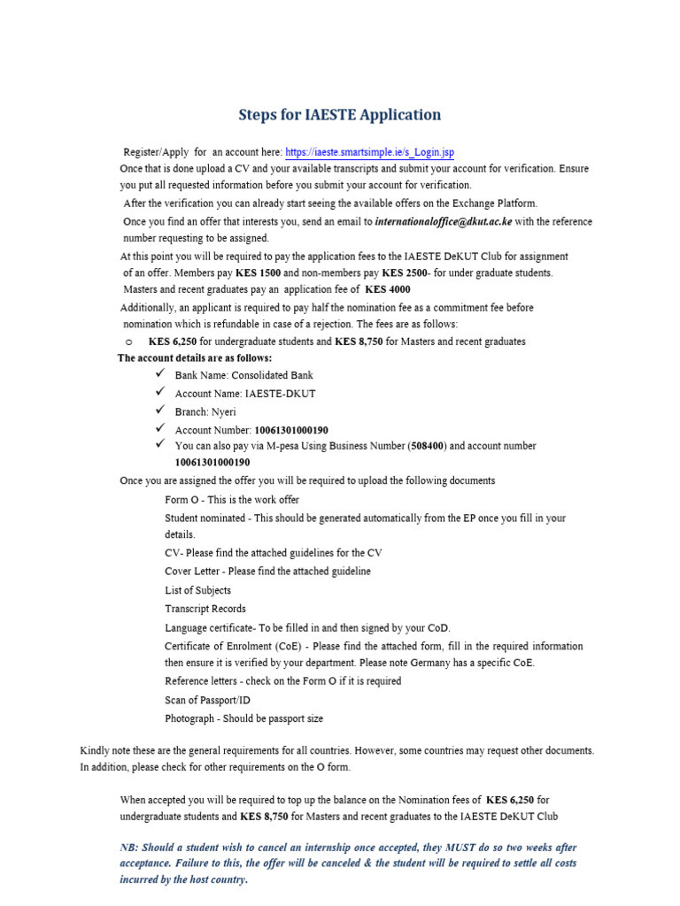 IAESTE Application Steps Guide | PDF
