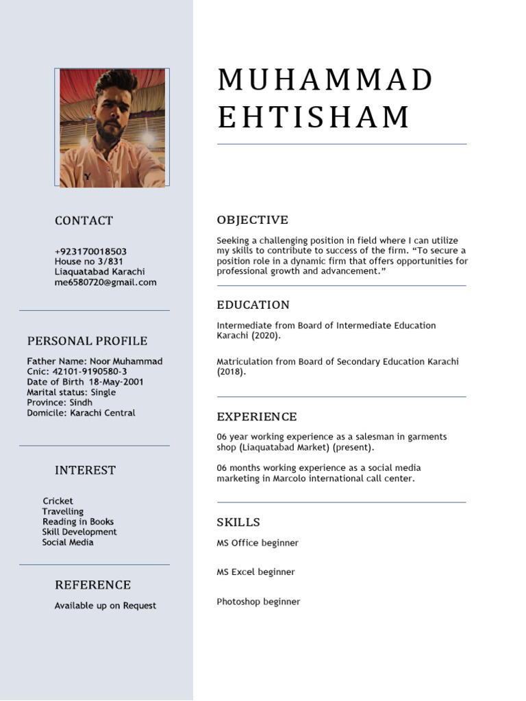 M.ehtisham Cv | PDF