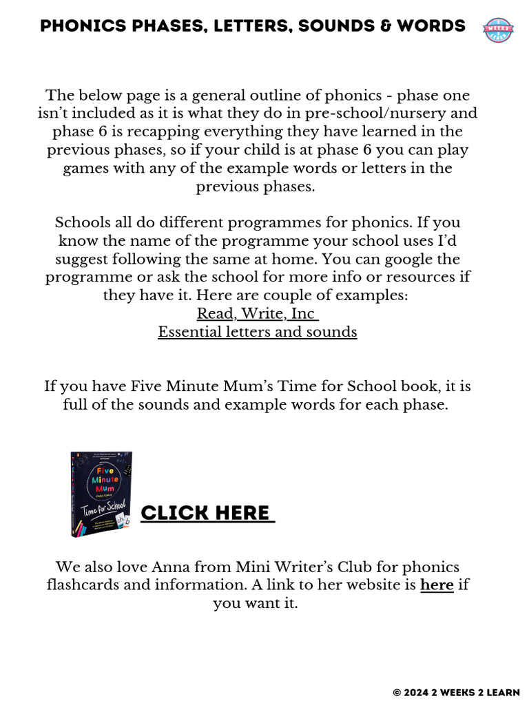 2W2L Phonics Progression | PDF | Phonics | Phonetics