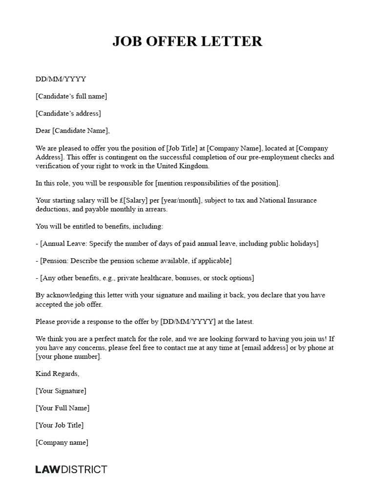 Uk Job Offer Letter Template 14e6b4a4e6 | PDF