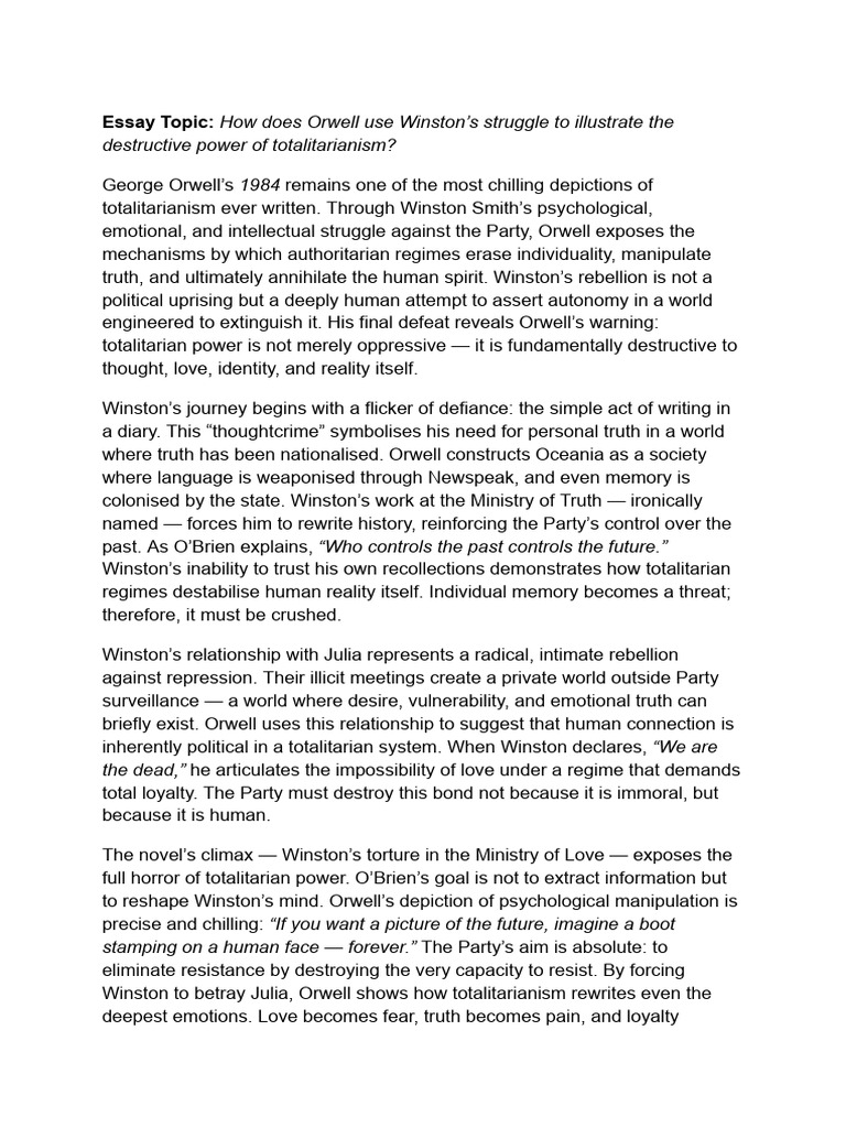 1984 Essay Question Practice | PDF | Totalitarianism | George Orwell