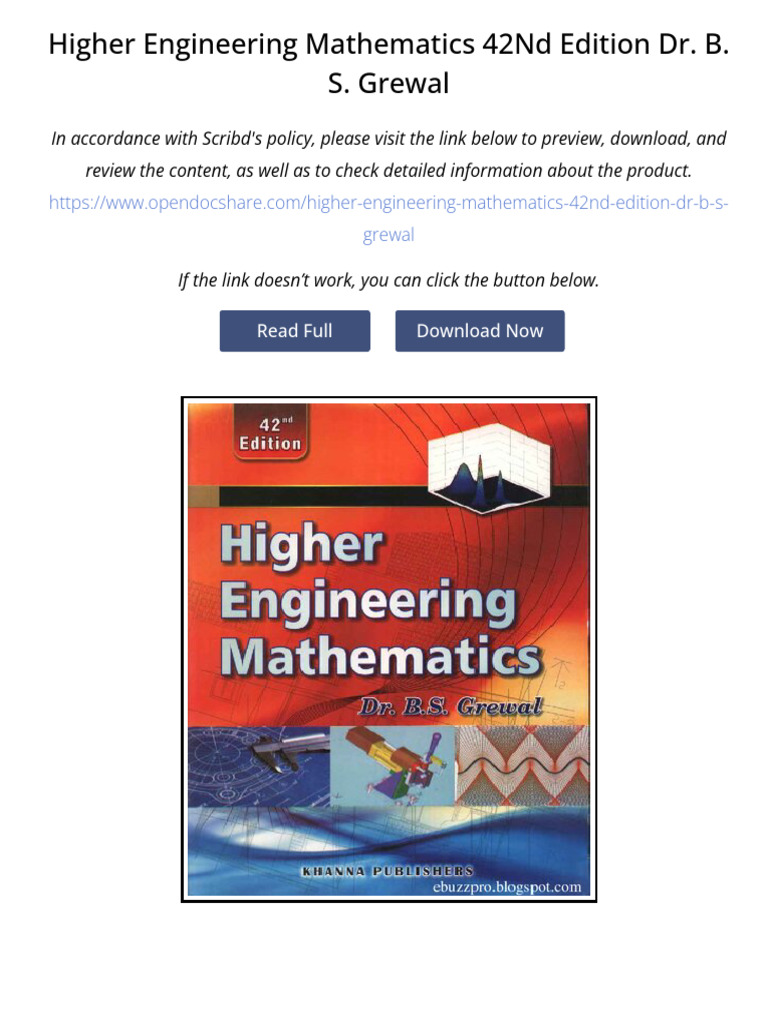 Higher Engineering Mathematics 42nd Edition Dr. B. S. Grewal | PDF