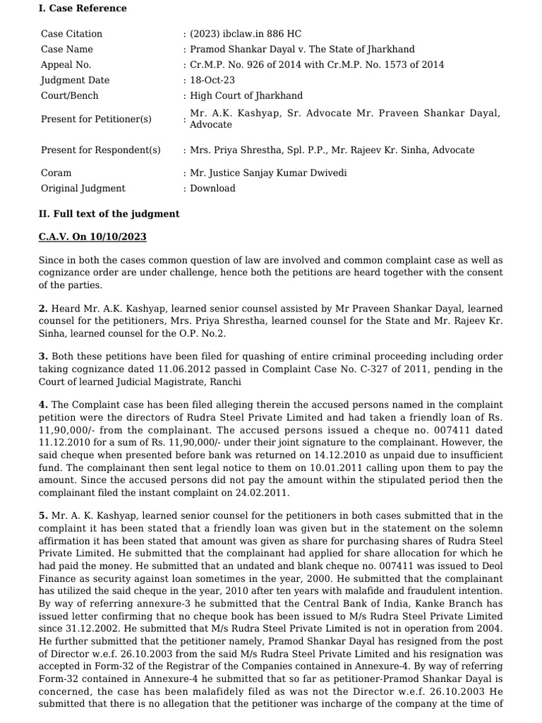 Pramod Shankar Dayal Vs The State of Jharkhand Jharkhand High Court ...