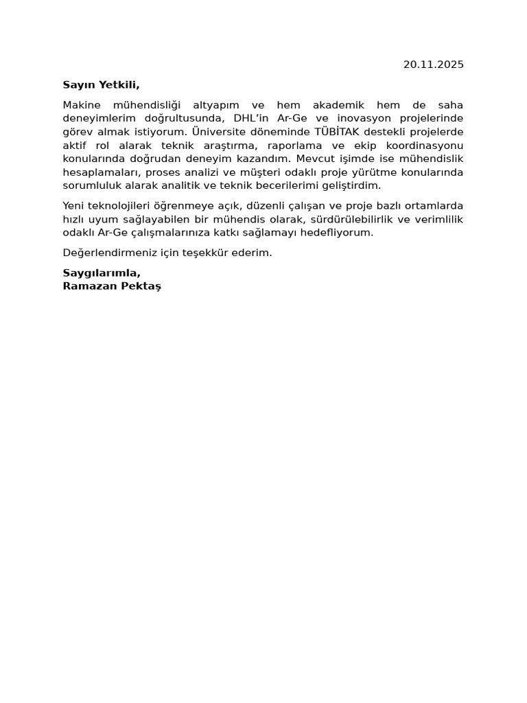 Cover Letter DHL | PDF