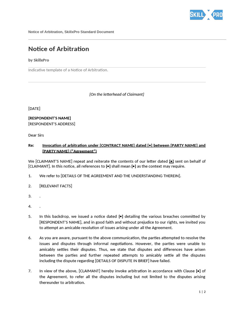 15 +template Notice+of+Arbitration | PDF