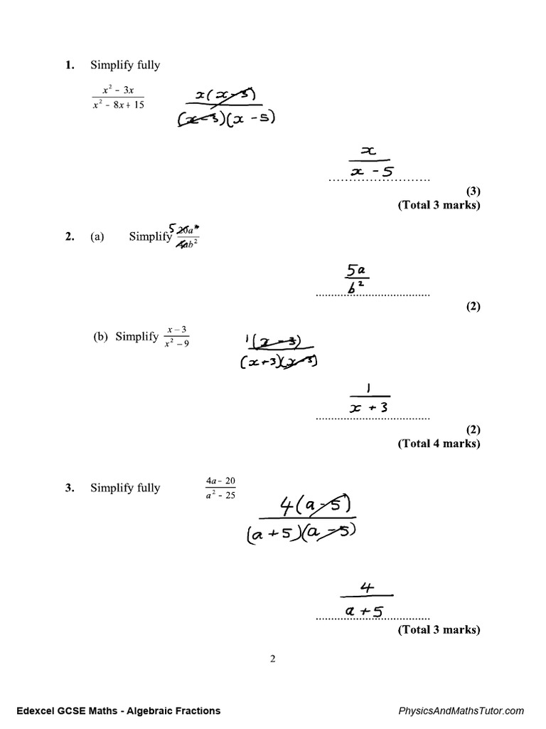 Edexcel GCSE Maths: Algebraic Fractions | PDF