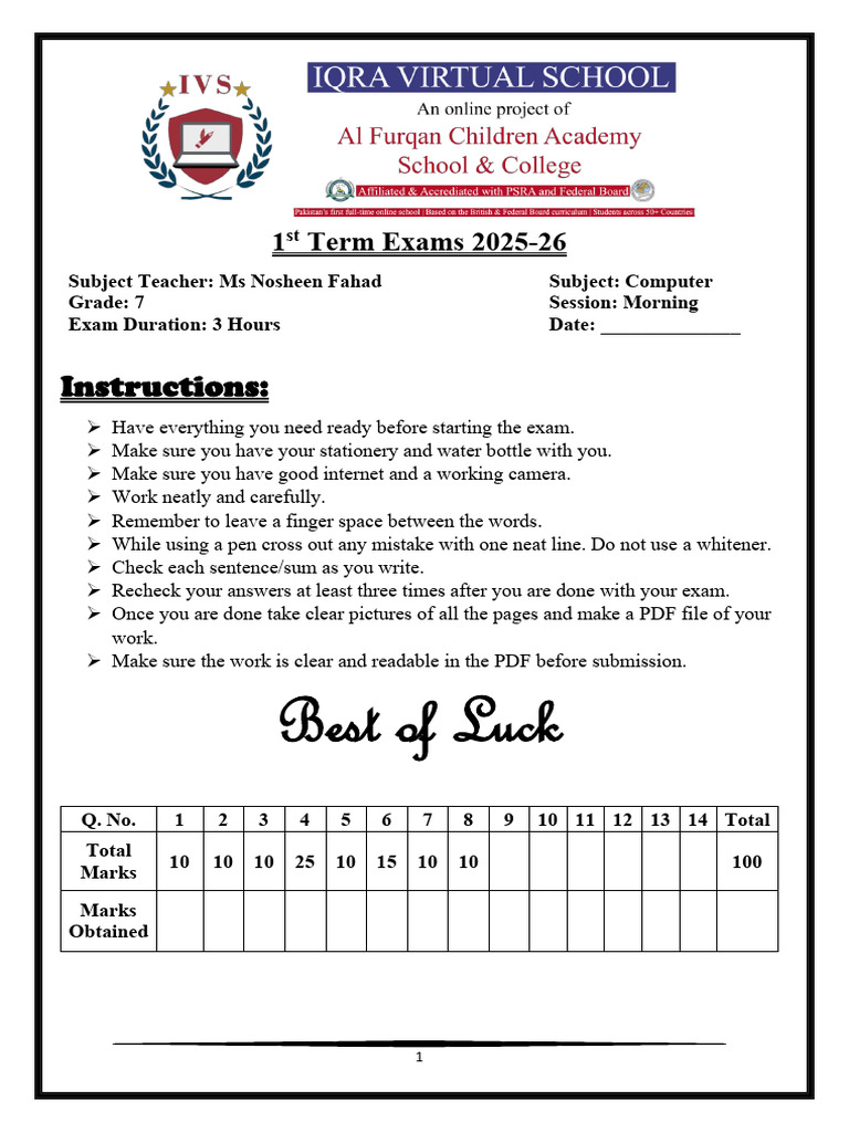 Grade 7 Computer Exam Instructions | PDF | Integrated Development ...