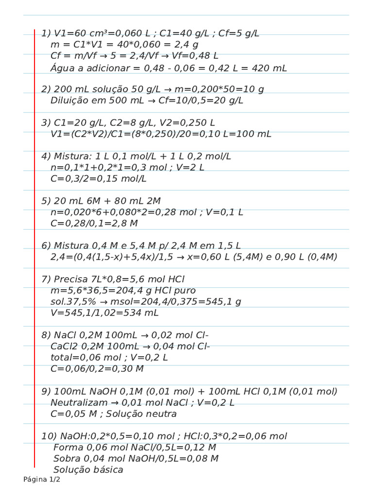 TP3 Diluicao Solucoes Handwritten | PDF
