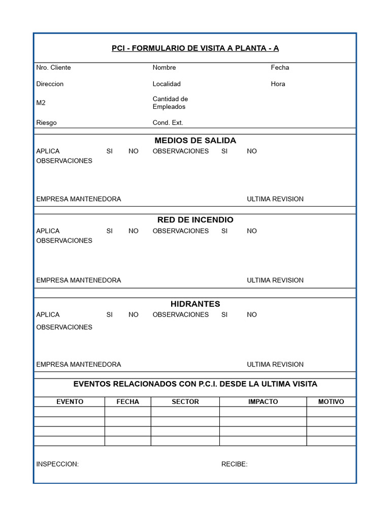 Formulario de Visita a Planta PCI | PDF