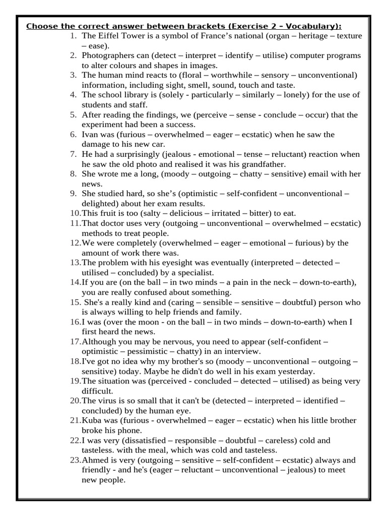 Exercises - 1st Sec - Unit 1 - Exercise 2 - Vocabulary | PDF | Senses | Perception