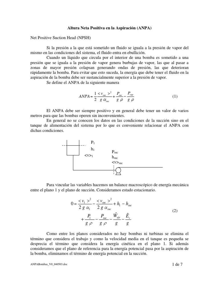 Altura Neta Positiva en Bombas (ANPA) | PDF | Ciencia y matemáticas ...