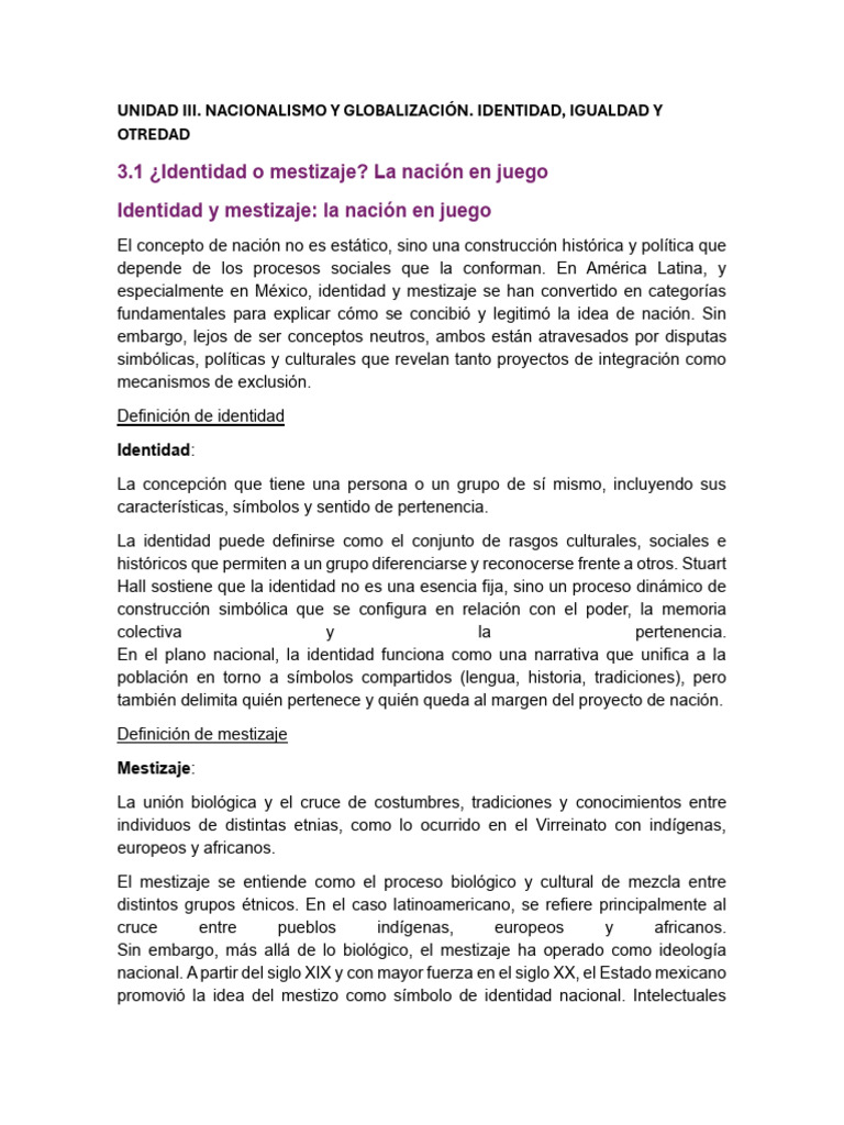 Unidad 3 Nacionalismo y Globalizacion | PDF | Mestizaje | Nación