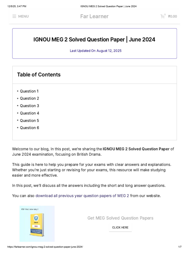 IGNOU MEG 2 June 2024 Solved Papers | PDF | A Midsummer Night's Dream ...