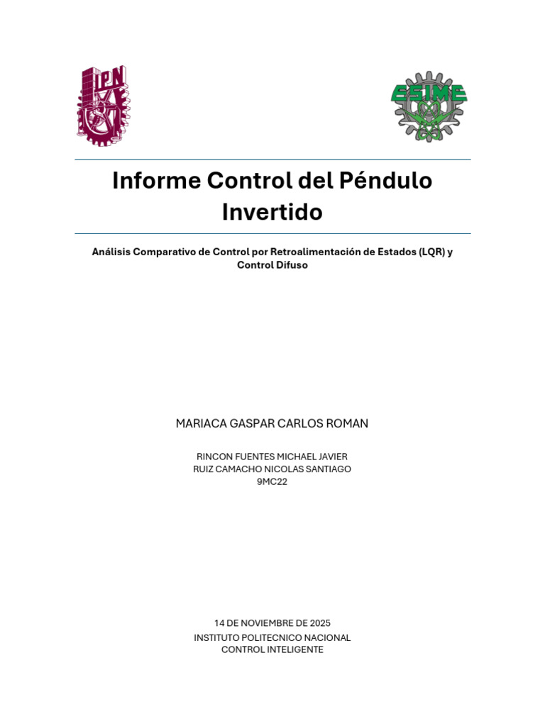 Control LQR vs Difuso en Péndulo Invertido | PDF | Sistema no lineal ...