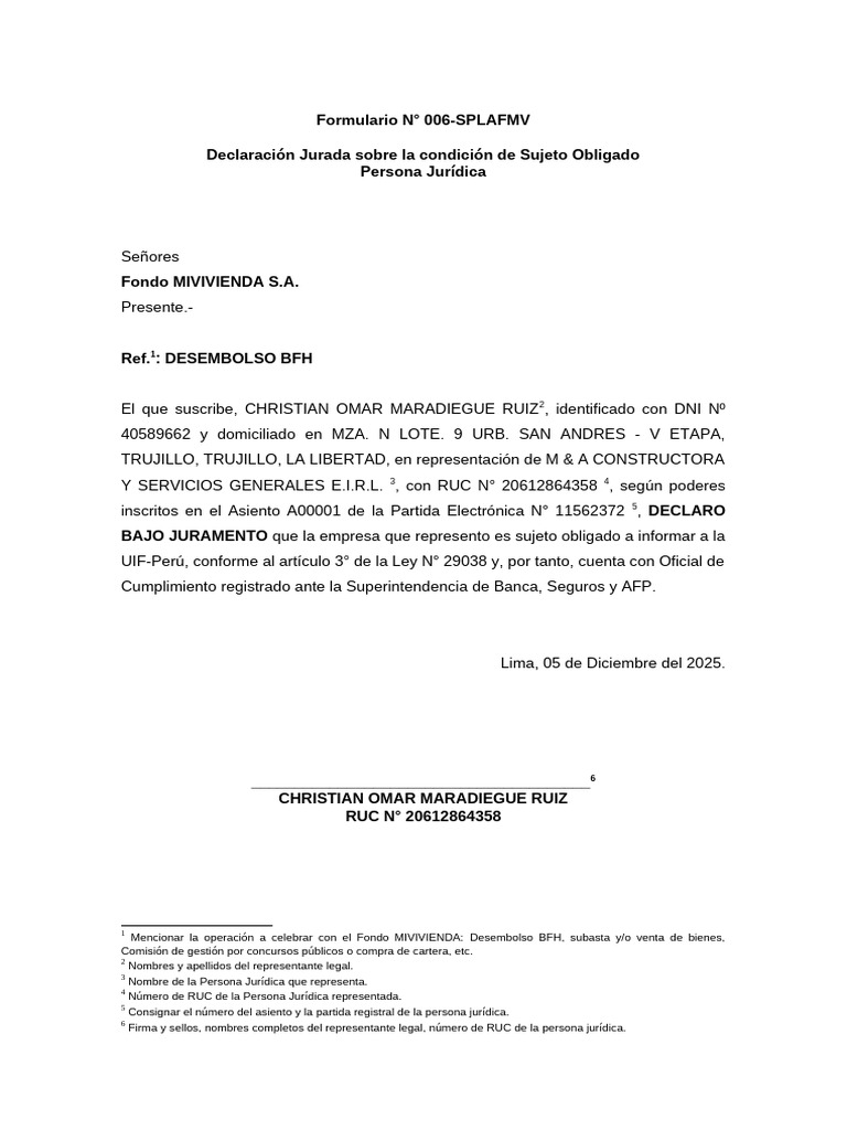 Formulario #006-SPLAFMV | PDF