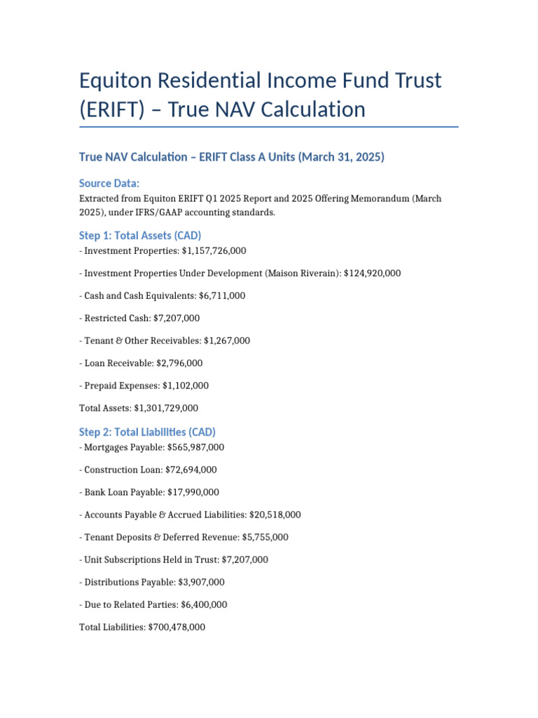 ERIFT True NAV Calculation Memo | PDF