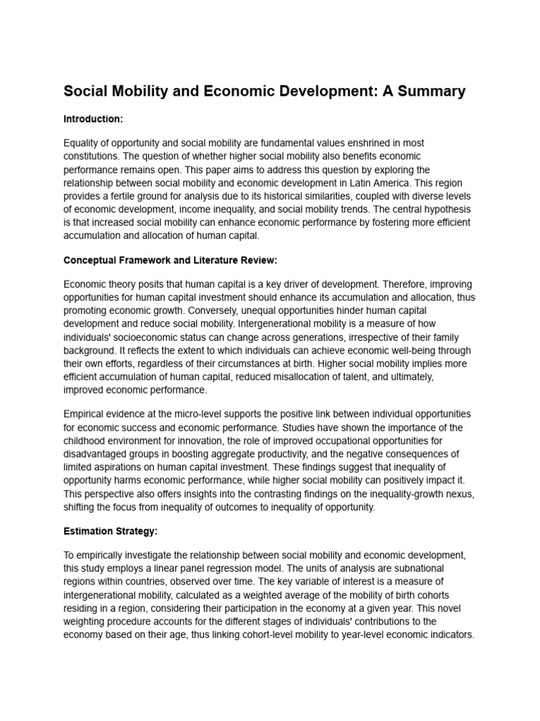 Social Mobility and Economic Development - A Summary | PDF | Social ...