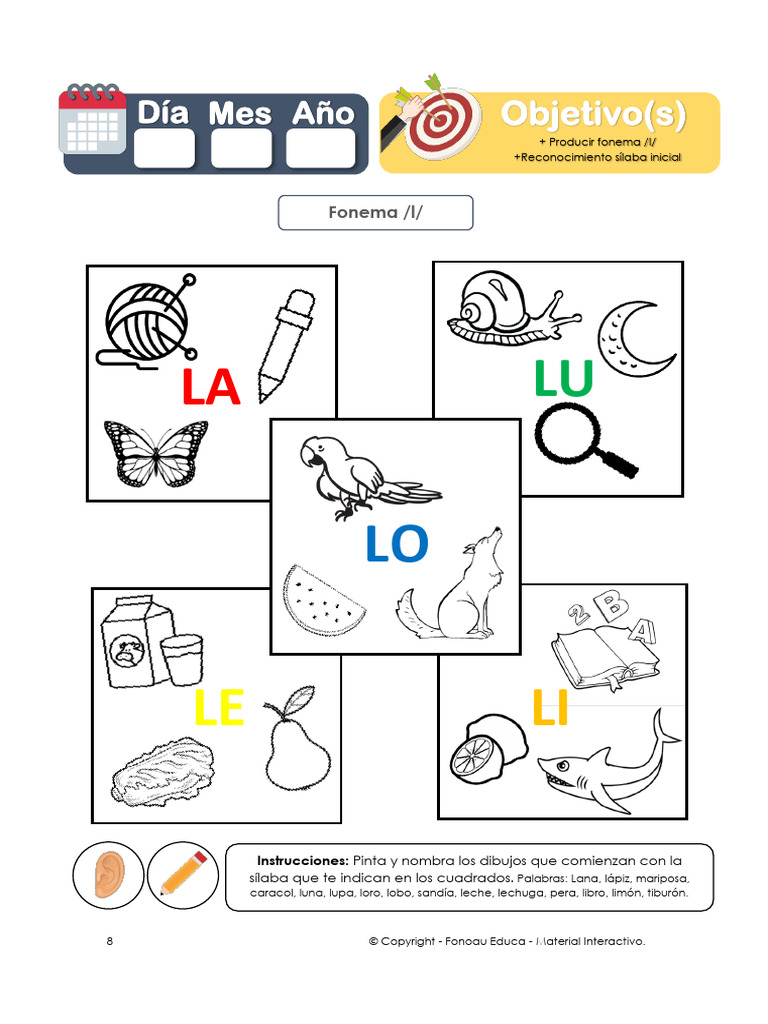 Actividades para el fonema /l/ | PDF