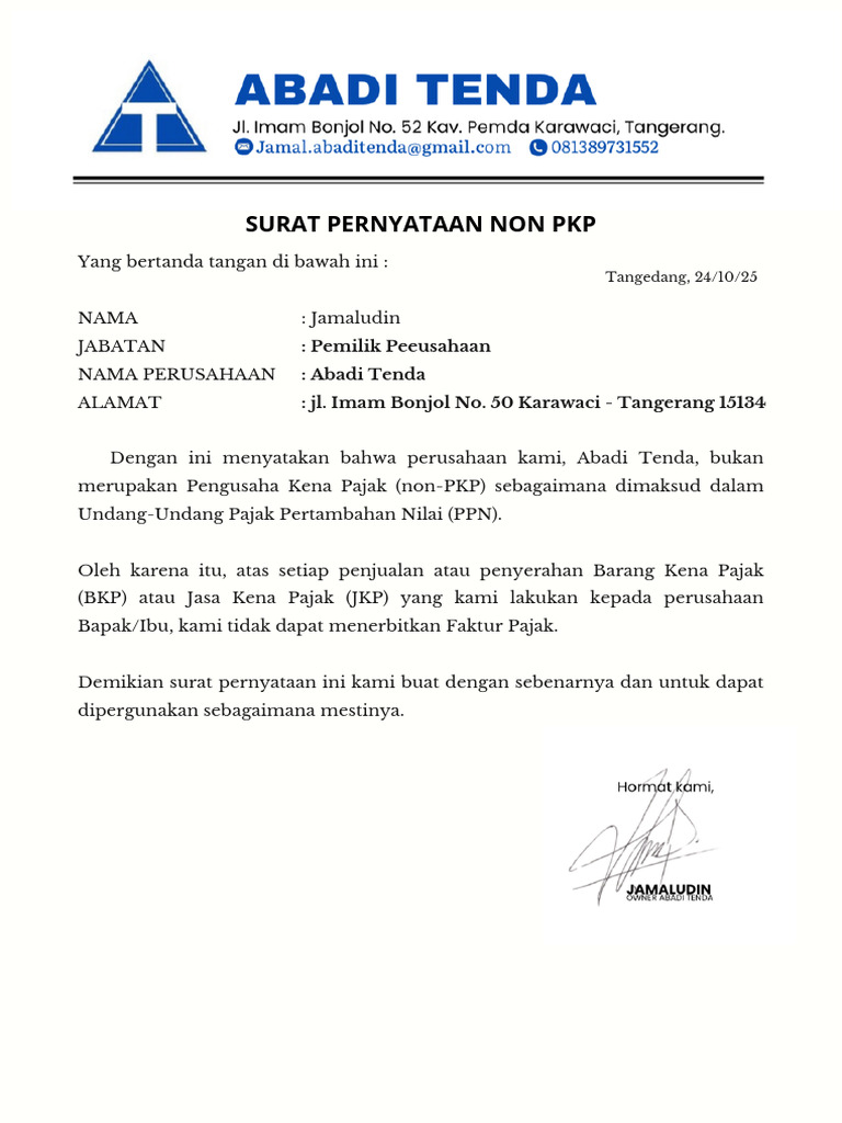Surat Non PKP PDF | PDF