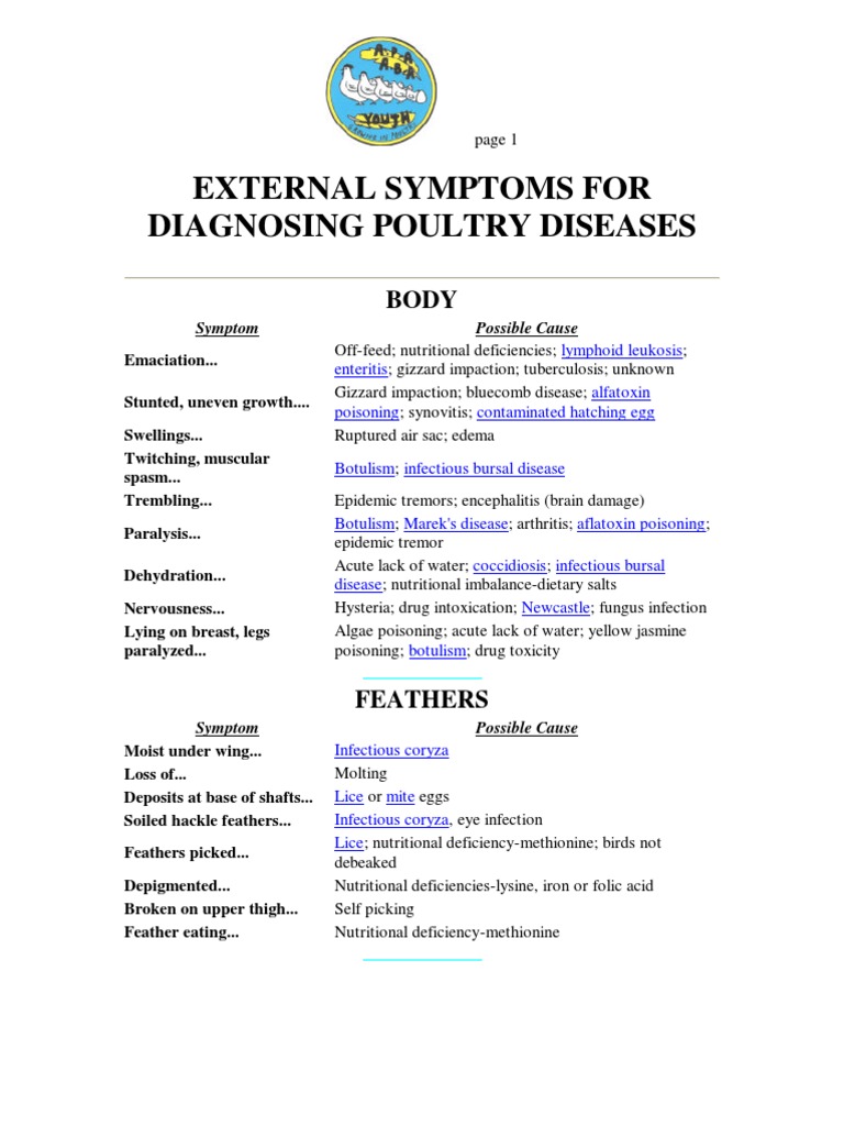 External Symptoms for Diagnosing Poultry Diseases | Infection | Medical