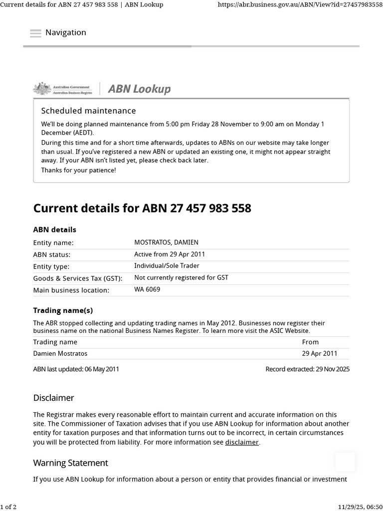 Current Details for ABN 27 457 983 558 _ ABN Lookup | PDF | Taxation ...