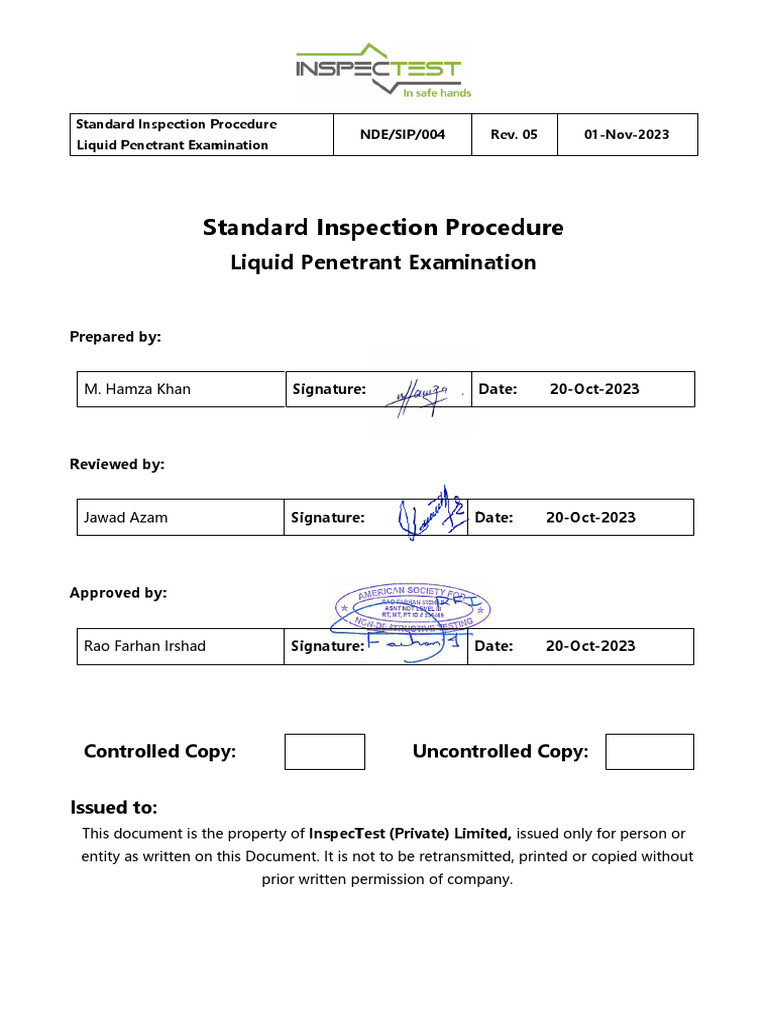 NDE-SIP-004, Rev. 04, Liquid Penetrant Examination Rev | PDF ...