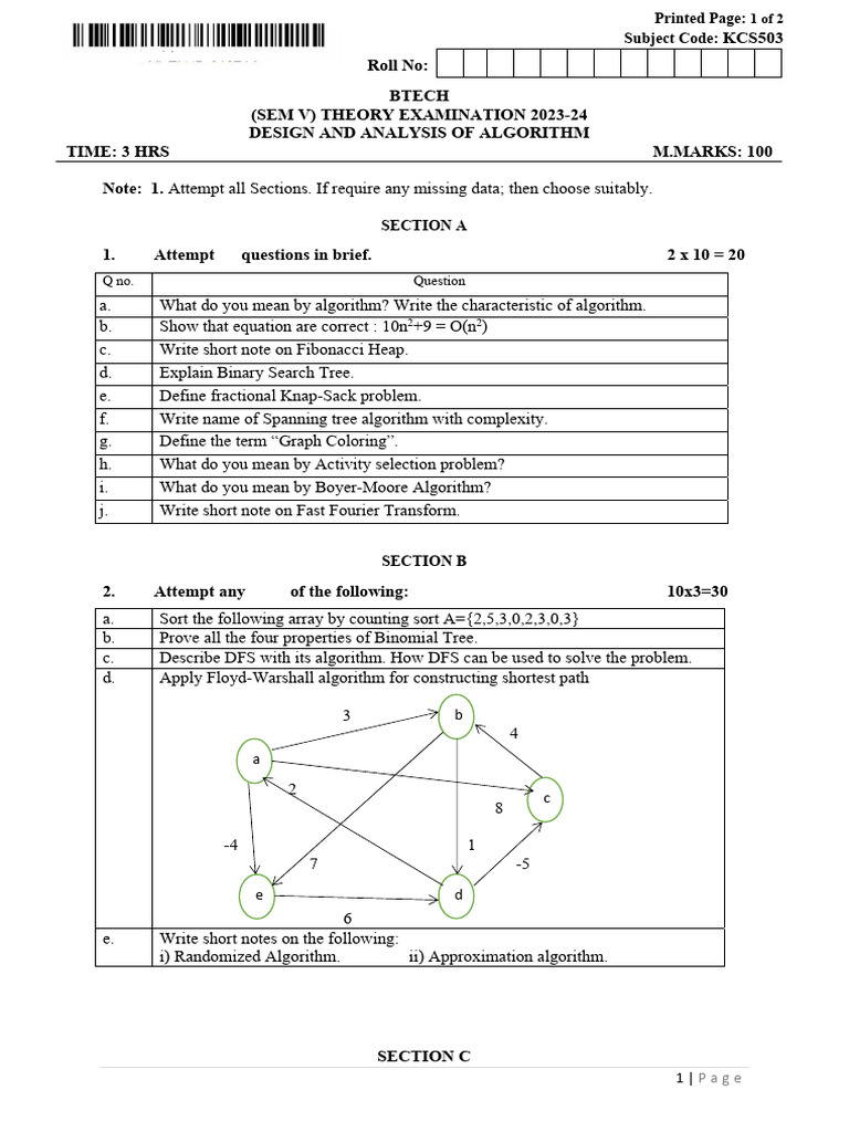 Kcs503 Design and Analysis of Algorithm 23 (1) | PDF