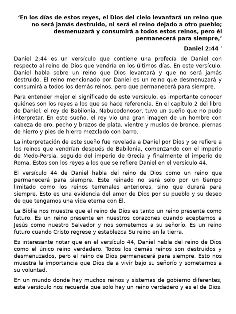 Profecía del Reino Eterno en Daniel 2:44 | PDF | Daniel (figura bíblica ...