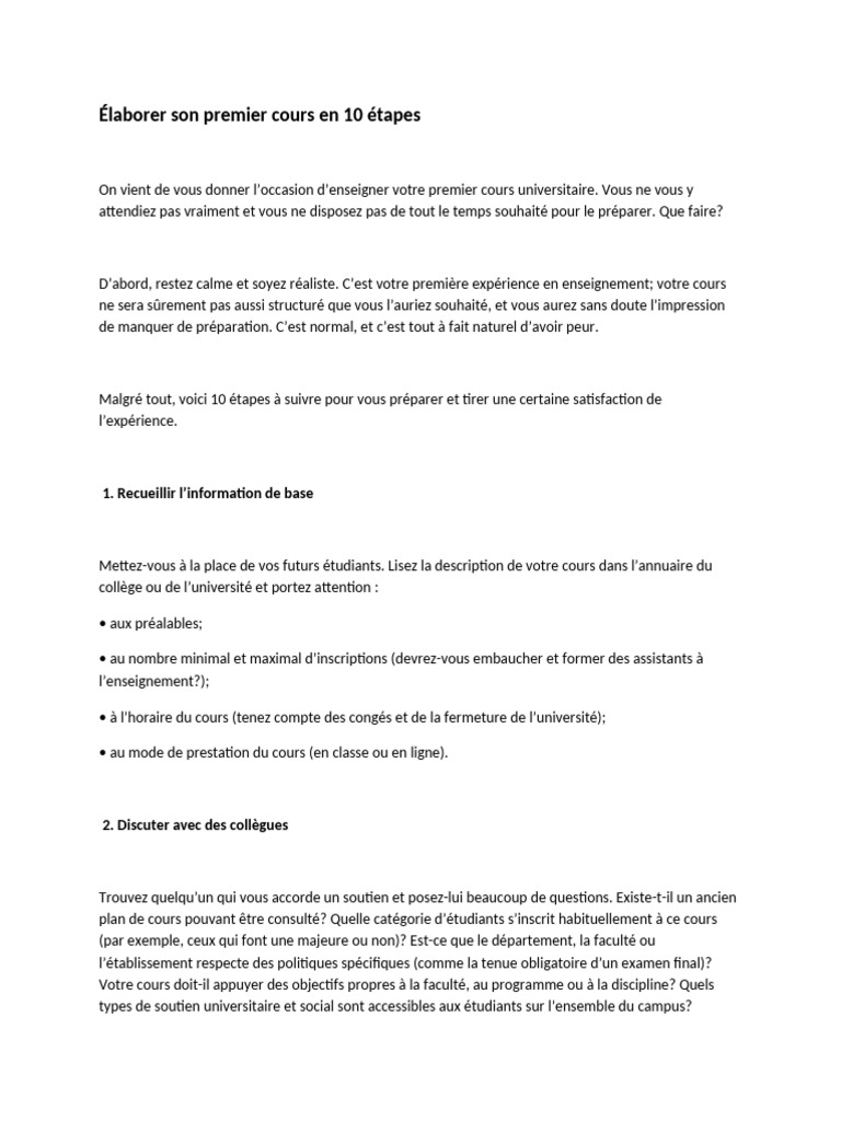 10 étapes pour préparer un cours universitaire | PDF