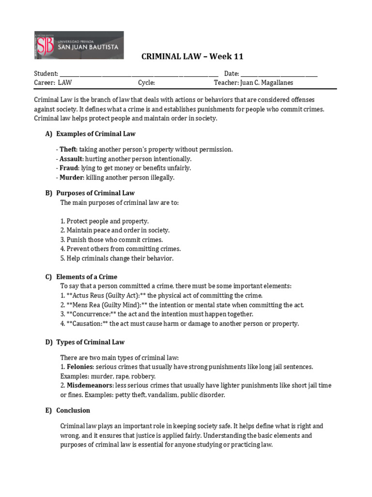 Criminal Law Worksheet A2 | PDF