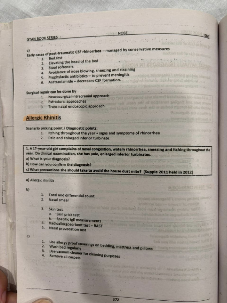 NOSE - ENT UHS past paper SEQ 4th year MBBS | PDF