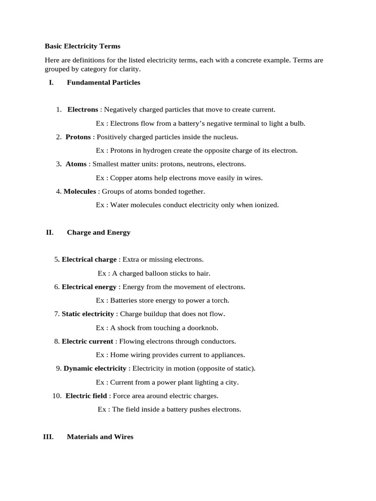 Essential Electricity Terms Explained | PDF | Electricity | Electron