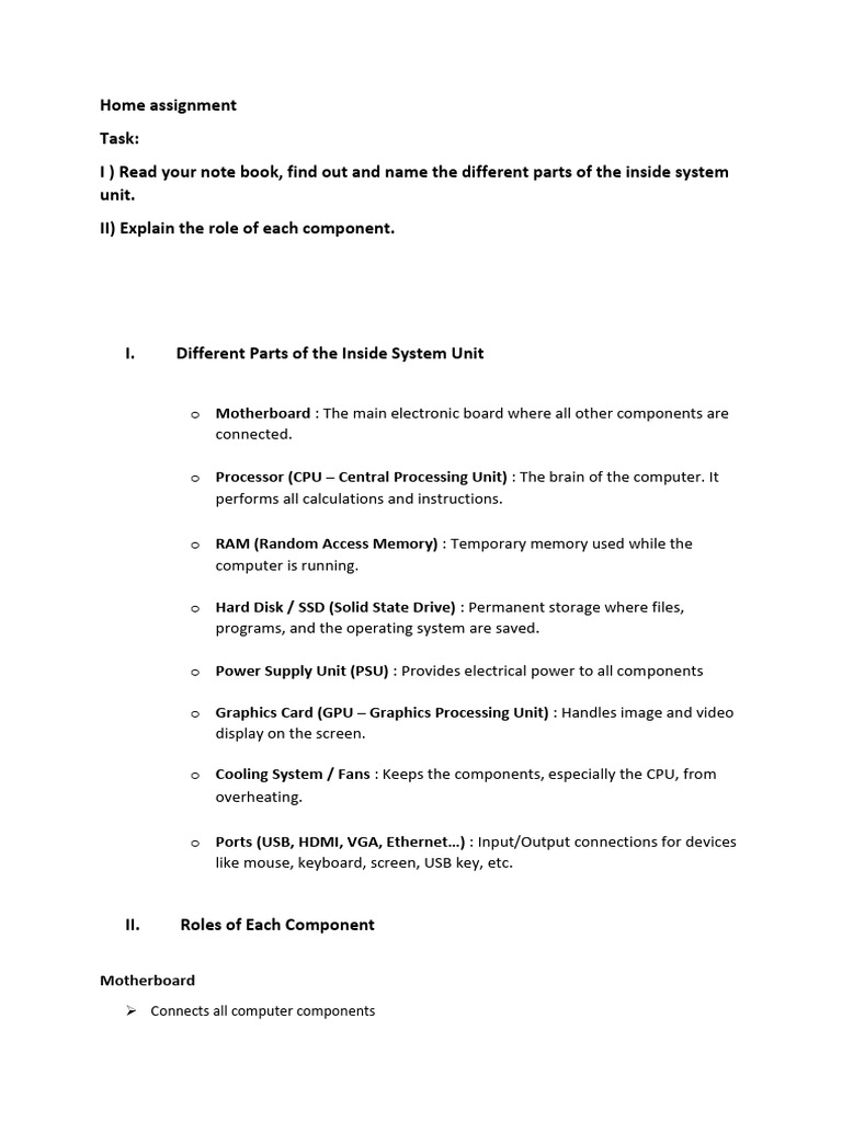 Different Parts of The Inside System Unit 1 | PDF
