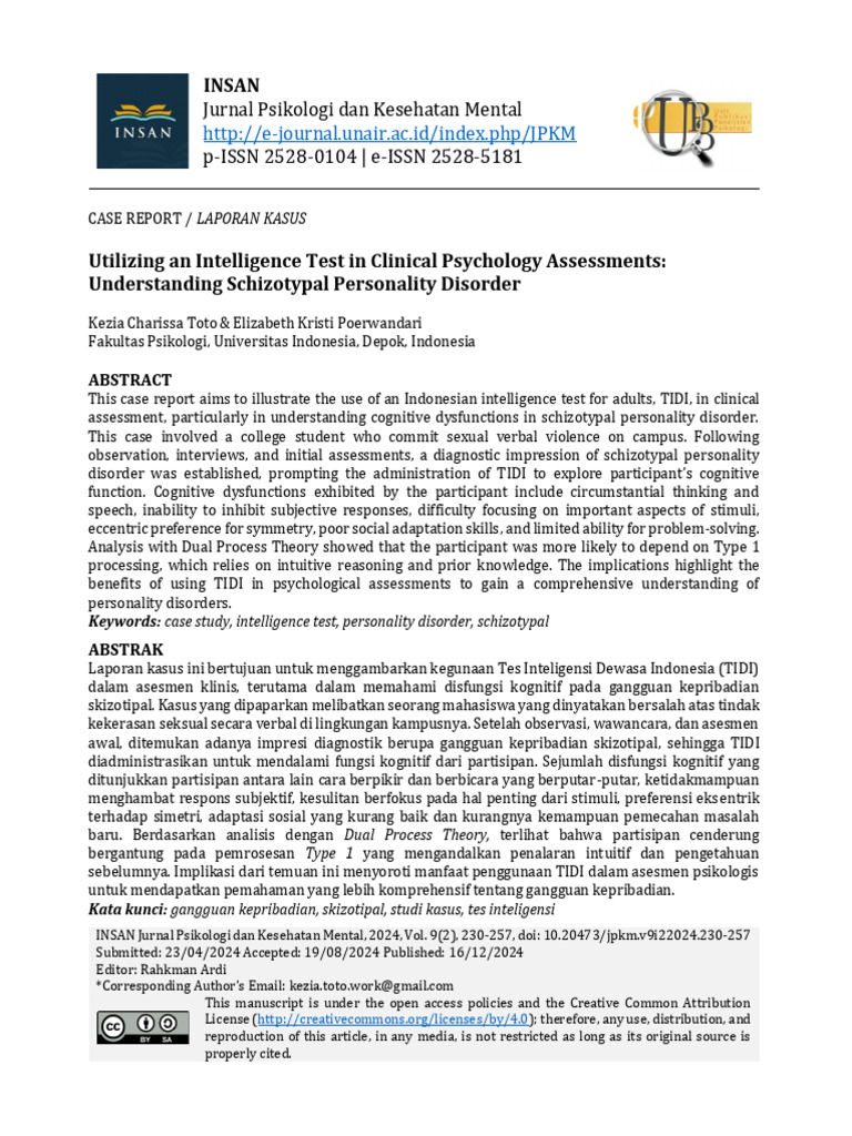 Utilizing an Intelligence Test in Clinical Psychology Assessments ...