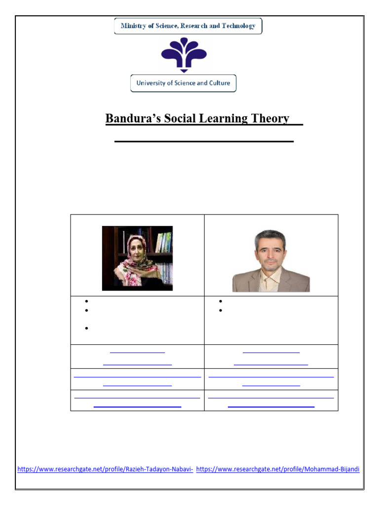 Banduras Social Learning Theoryand Socialcognitivelearningtheory | PDF | Self Efficacy | Learning