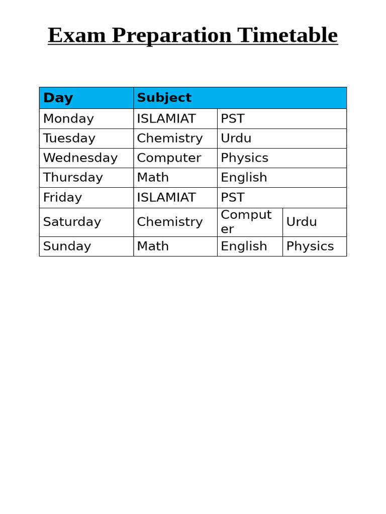 Weekly Exam Prep Timetable | PDF