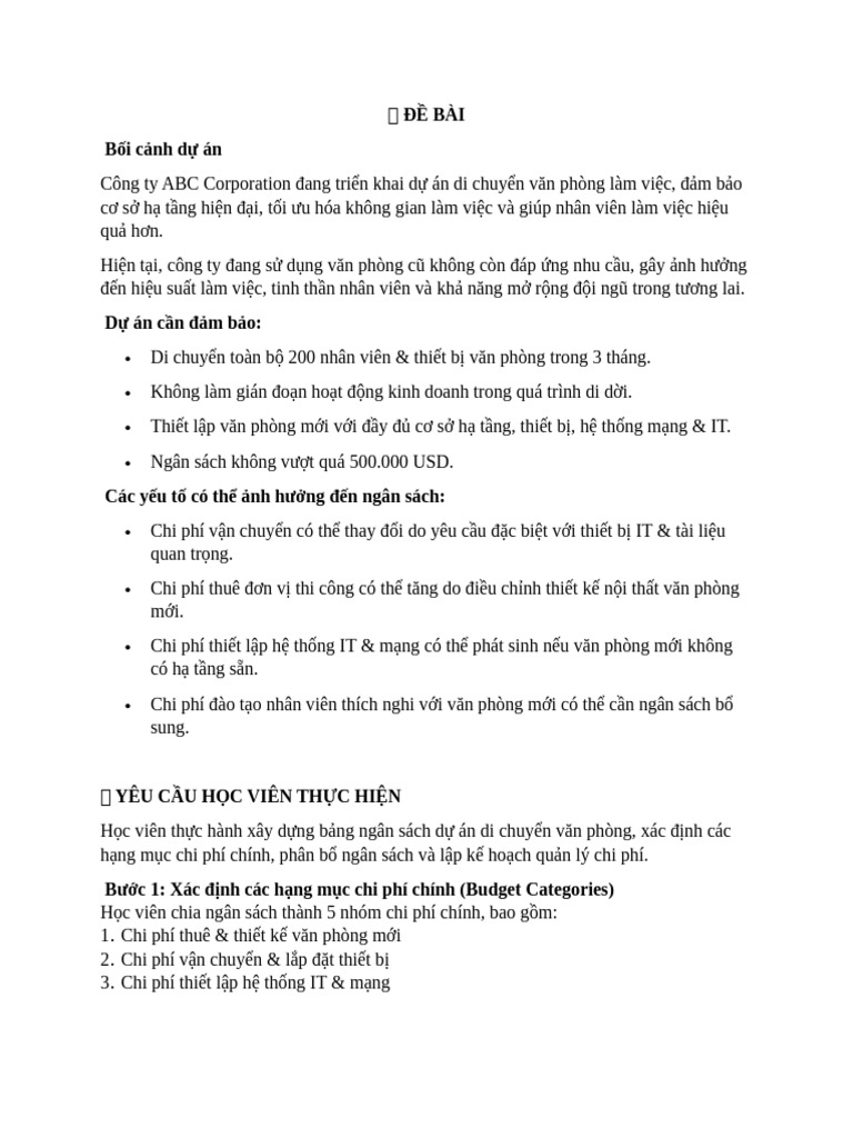 Budget Cho Di Chuyển VP | PDF
