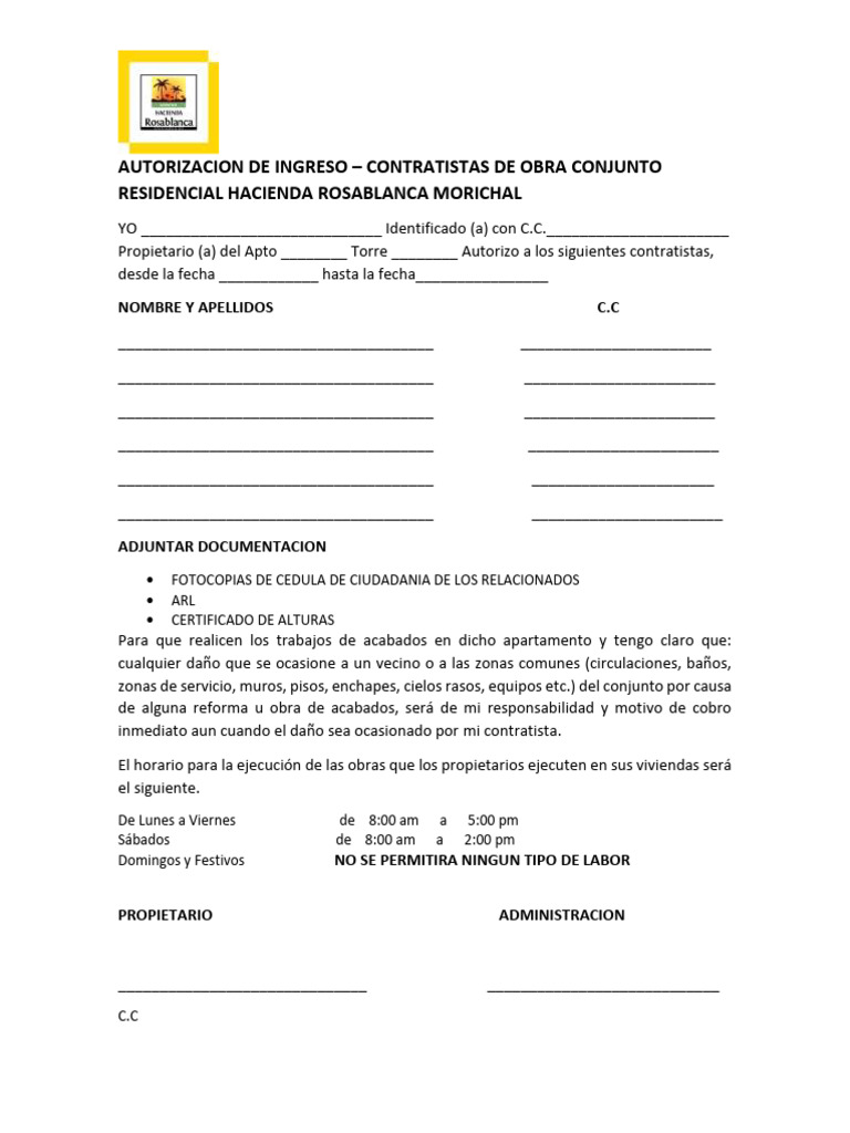 Formato de Ingreso de Contratistas de Obra | PDF