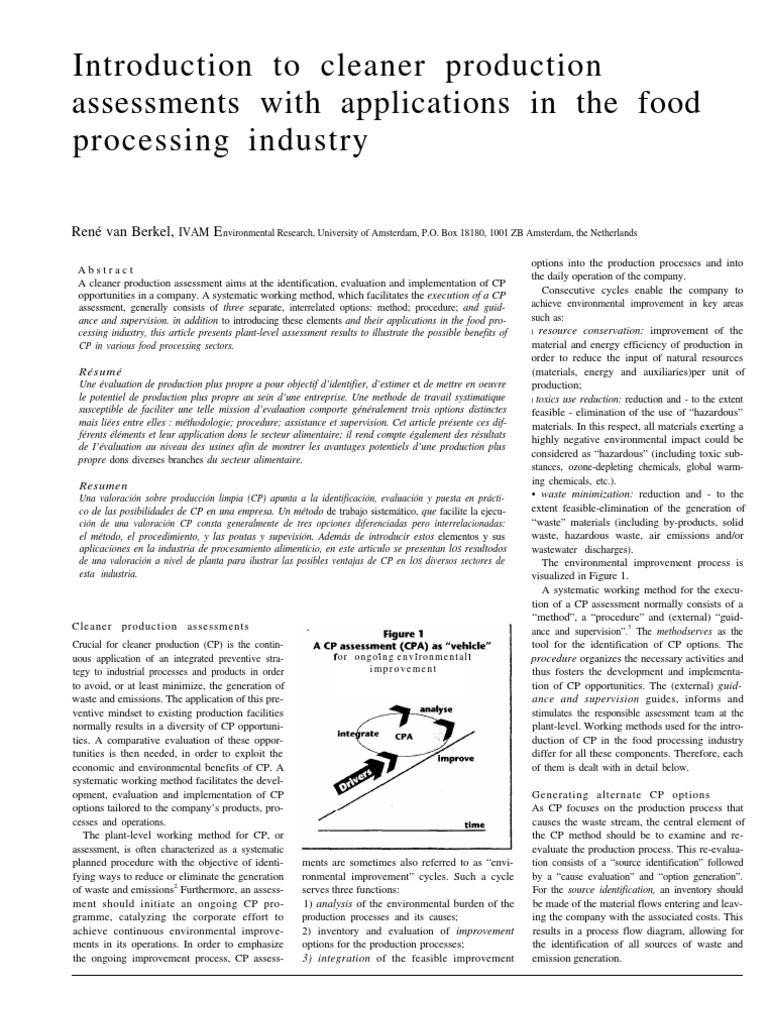 Introduction To Cleaner Production Assessments With Applications in The ...