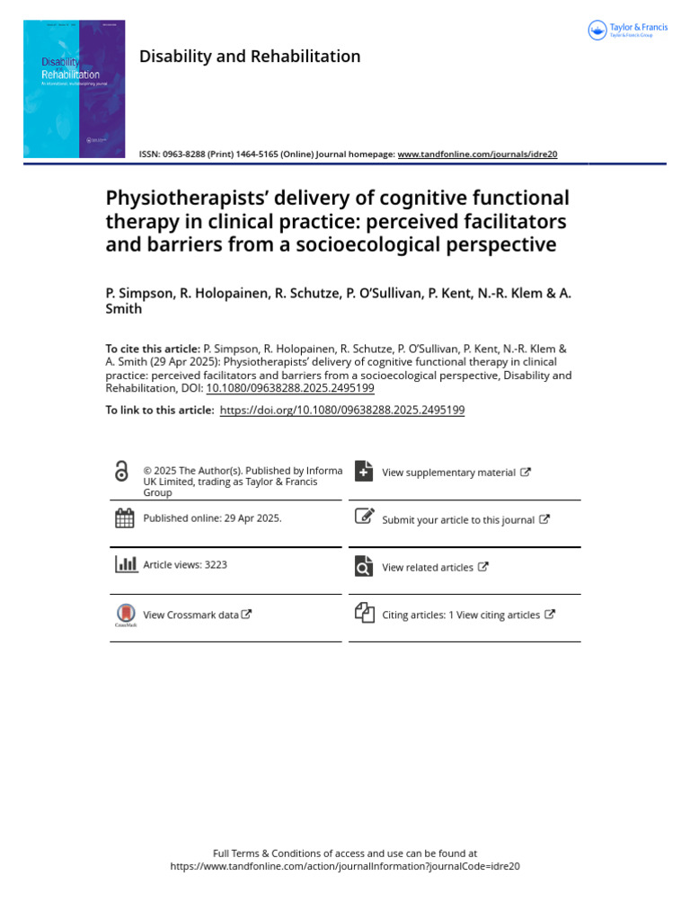 Physiotherapists delivery of cognitive functional therapy in clinical ...