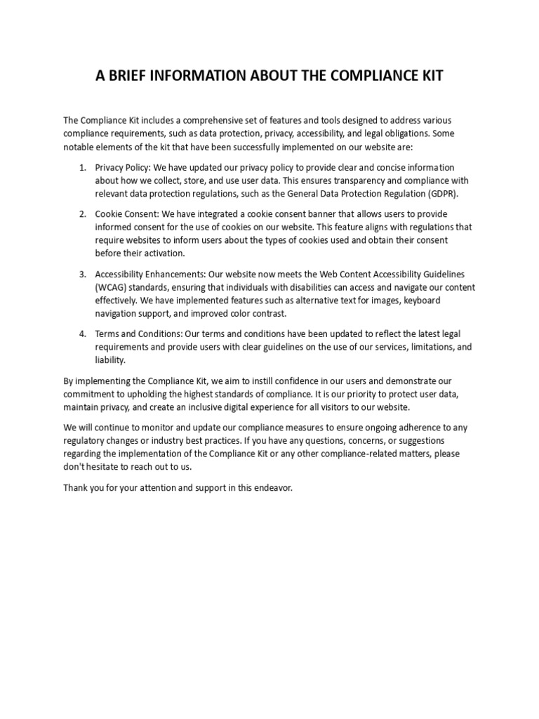 A Brief Information About The Compliance Kit | PDF