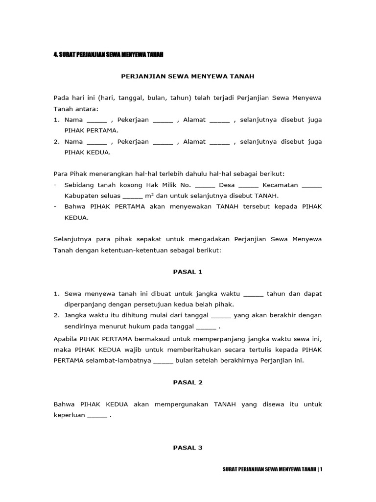 4. Surat Perjanjian Sewa Menyewa Tanah | PDF