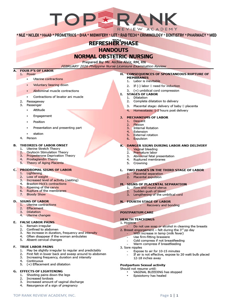 Normal Obstetric Nursing Review Guide | PDF | Childbirth | Mammalian ...