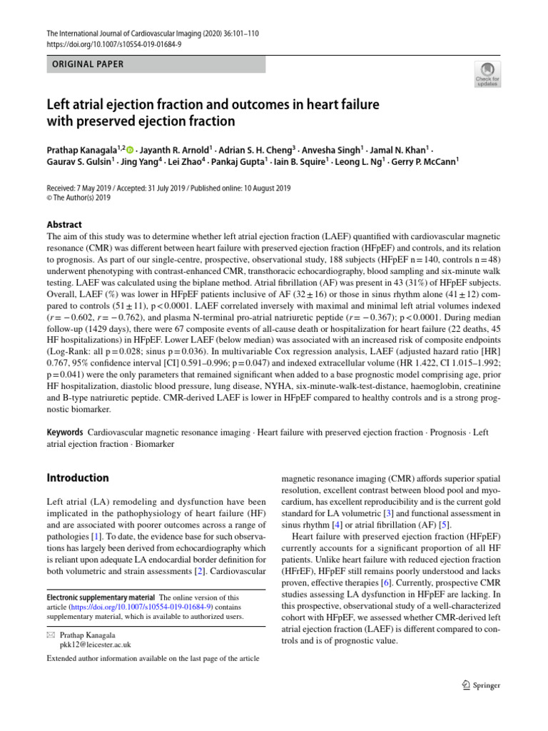 Left Atrial Ejection Fraction | PDF | Heart Failure | Heart
