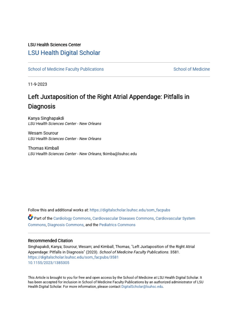Left Juxtaposition of The Right Atrial Appendage | PDF | Aorta ...