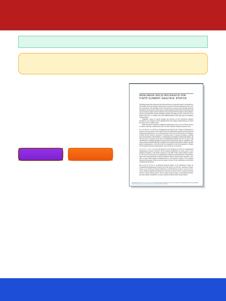 Nonlinear Solid Mechanics for Finite Element Analysis Statics 1st Edition Javier Bonet ebook ...