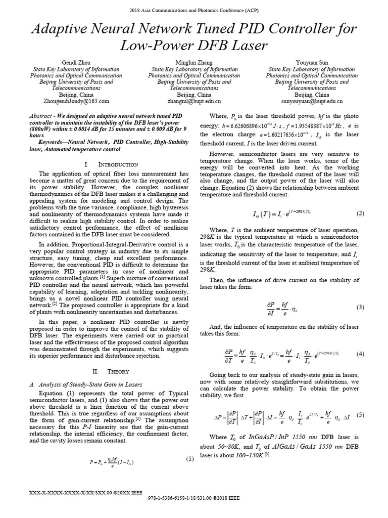 Adaptive PID Control for DFB Lasers | PDF | Control Theory | Photonics