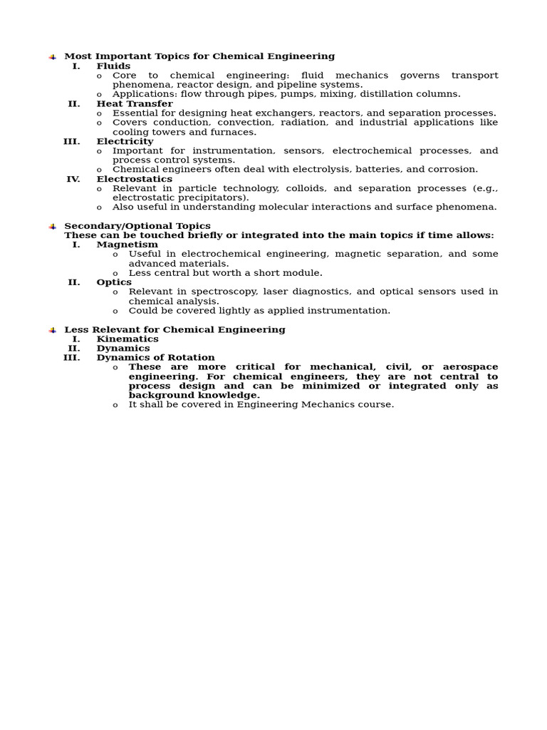 Physics Most Important Topics For Chemical Engineering | PDF