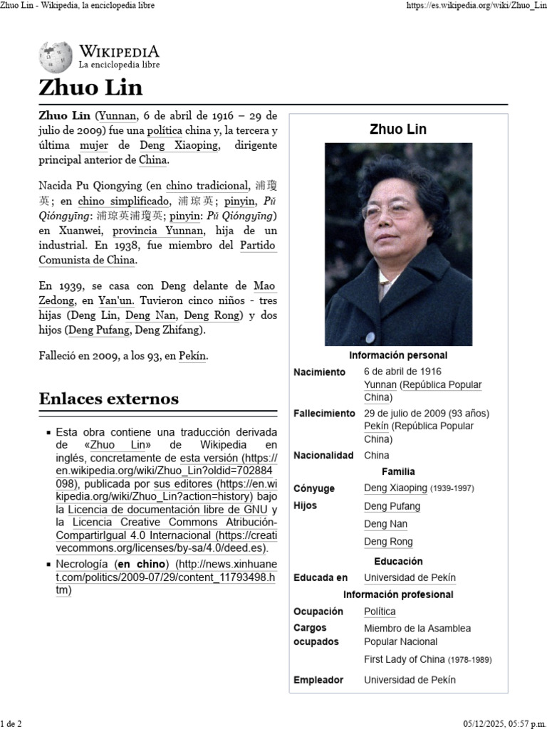 Zhuo Lin - Wikipedia, la enciclopedia libre | PDF | Deng Xiaoping