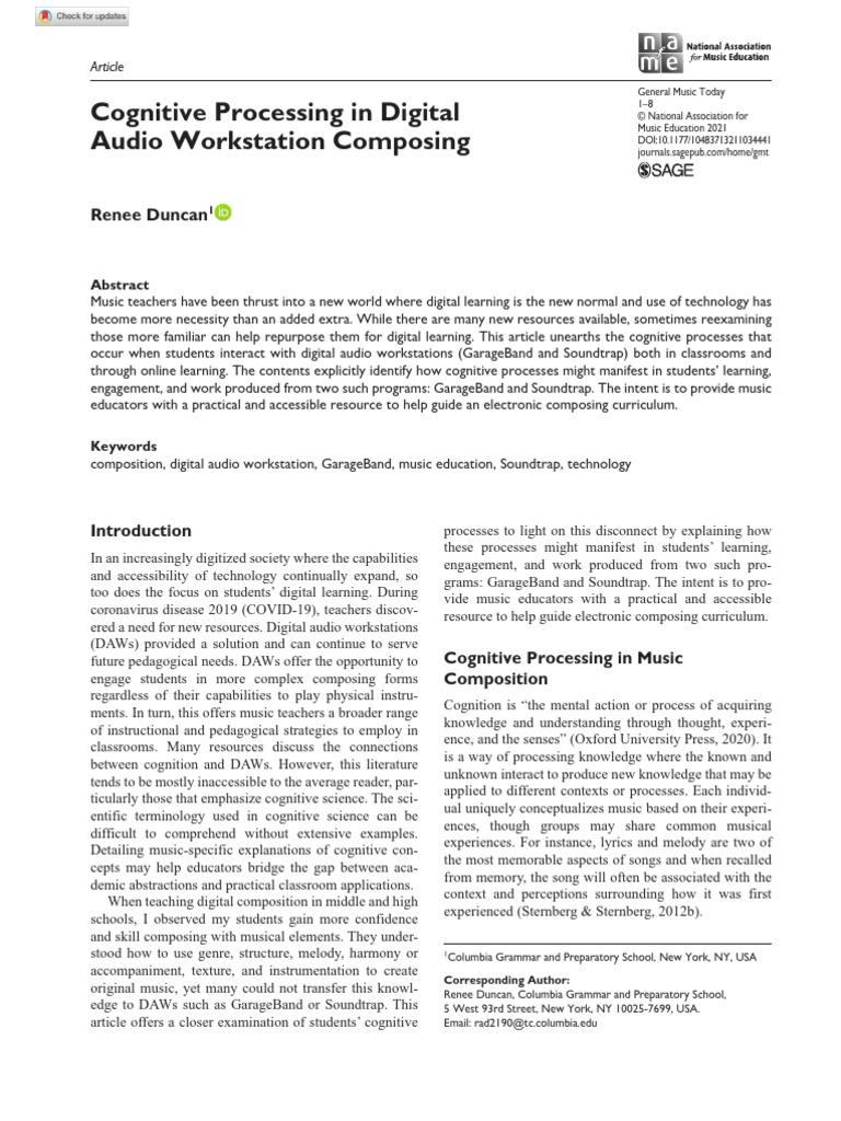 Cognitive Processing in Digital Audio Workstation (2021) | PDF | Garage ...